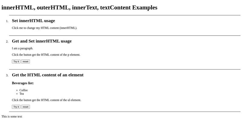 innerHTML, outerHTML, innerText, textContent