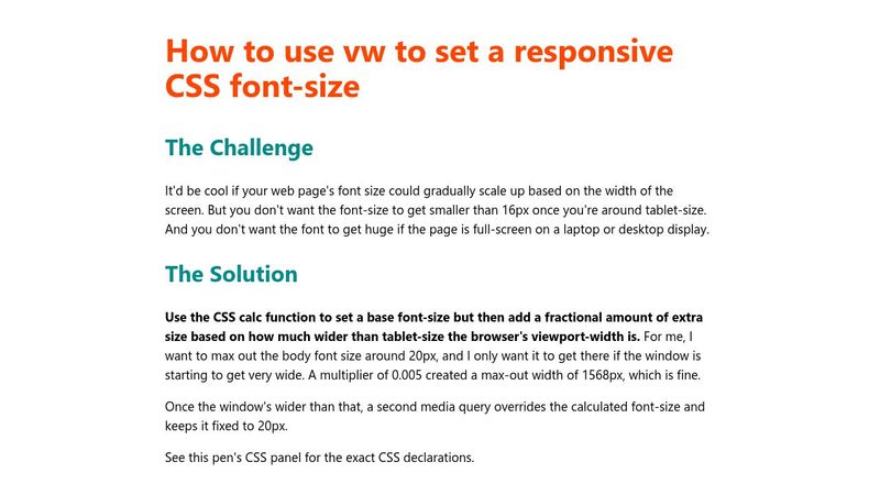 How to use vw to set a responsive CSS font-size