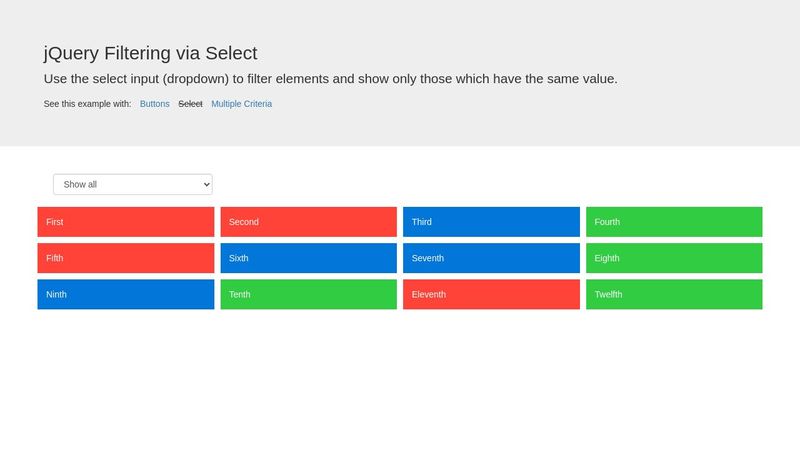 jQuery Filter Elements via Select/Dropdown
