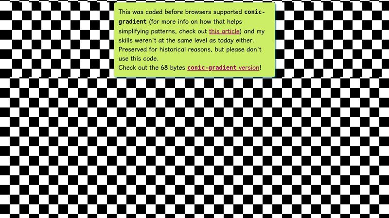 checkerboard pattern in 130 bytes of plain CSS