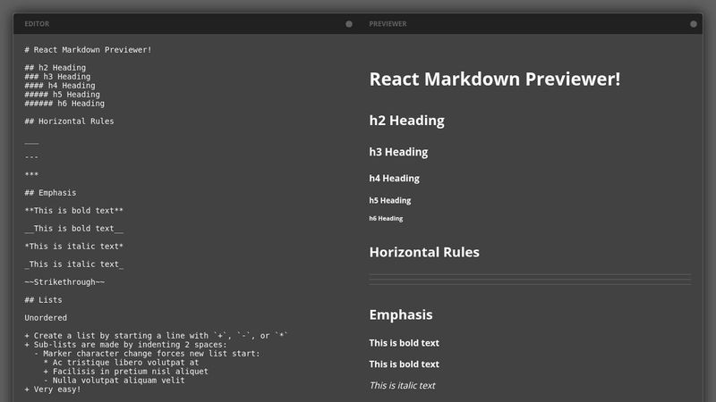 React Markdown Previewer - Dark Theme