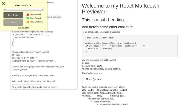 Build a Markdown Previewer (React)