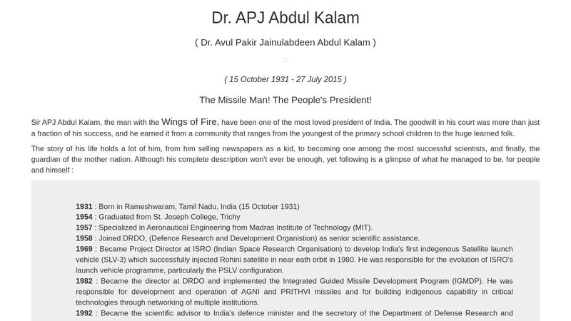 Sir APJ Abdul Kalam Tribute Page