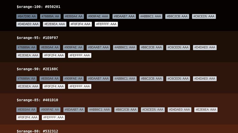 Color palette with chroma.js: orange