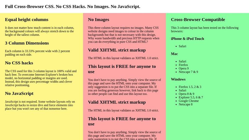 Three Column CSS Demo of Equal Height Columns