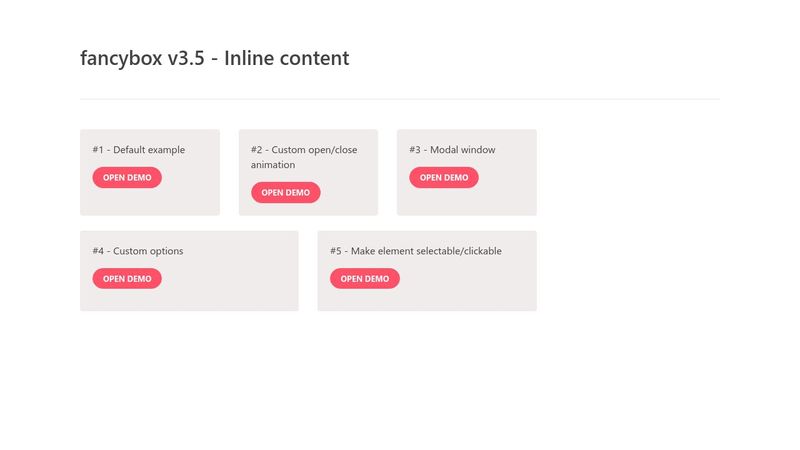 fancybox v3.5 - Inline content