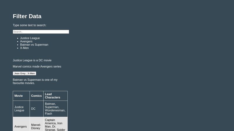 JQuery Filter- Table, List
