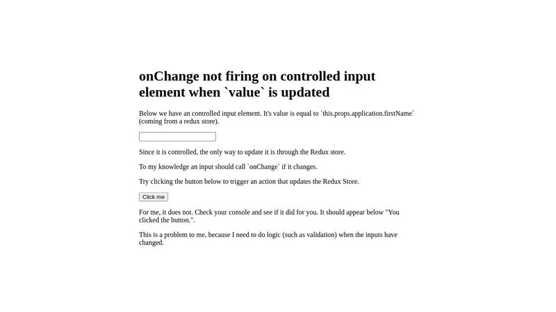 React: `onChange` not firing on controlled input element when `value` is updated
