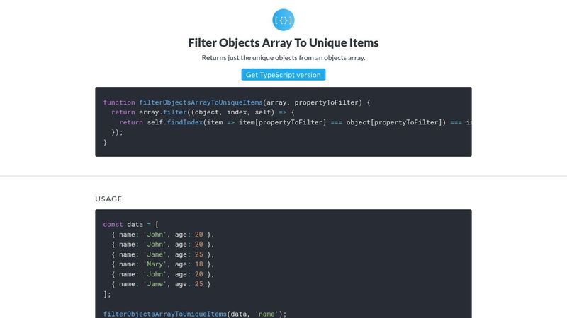 Filter Objects Array To Unique Items