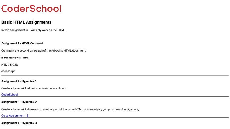 Basic HTML Assignments