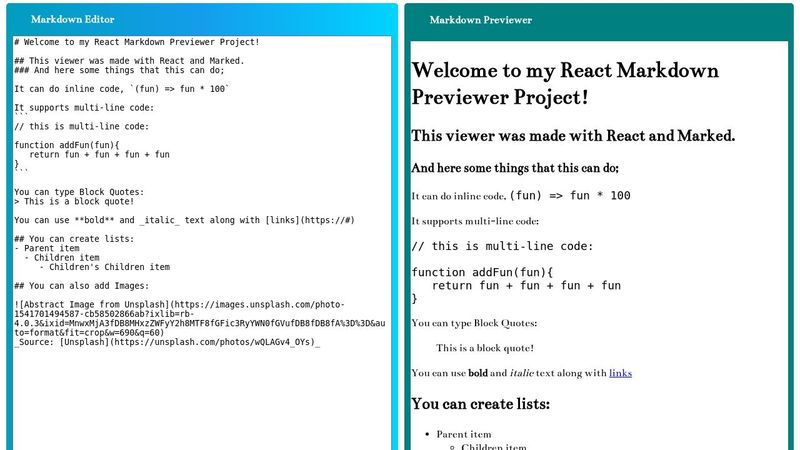 Markdown Previewer Project