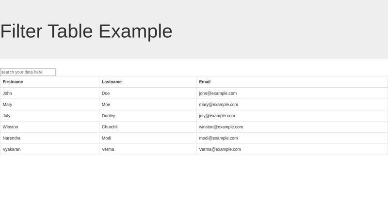 filter table jquery