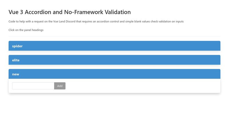Vue 3 Accordion and No-Framework Validation