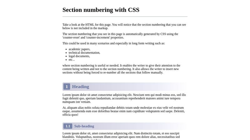 Section numbering with CSS