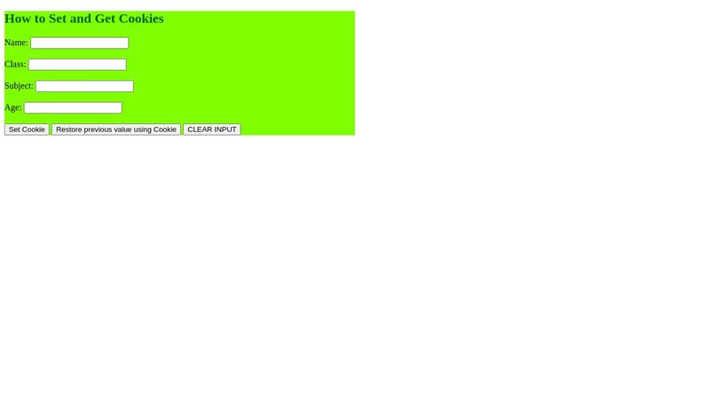 Set and Get Cookie Values using JavaScript