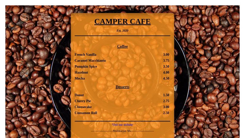 Cafe Shop Menu (Using CSS And HTML)