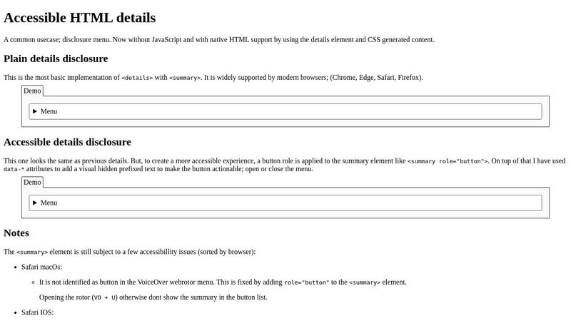 Accessible HTML details Disclosure Menu