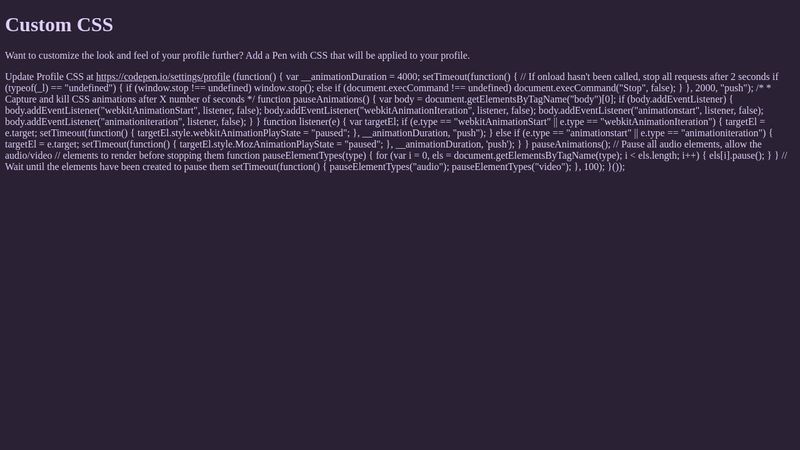 Purple-Themed Custom CSS for M0nica's Codepen Profile