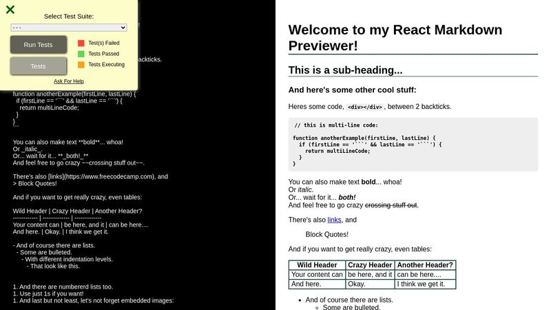Simple React Markdown Previewer