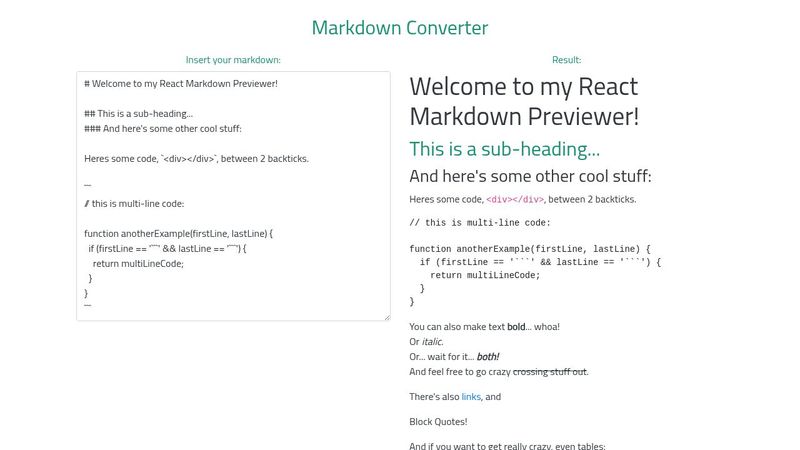 Markdown Preview React Application