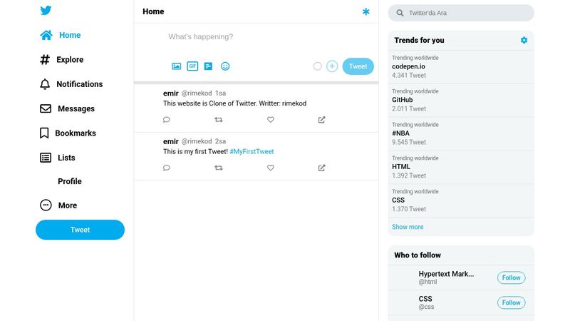Twitter Homepage Clone