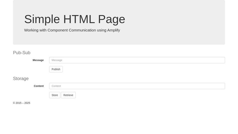 Simple HTML Page with Component Communication using Amplify