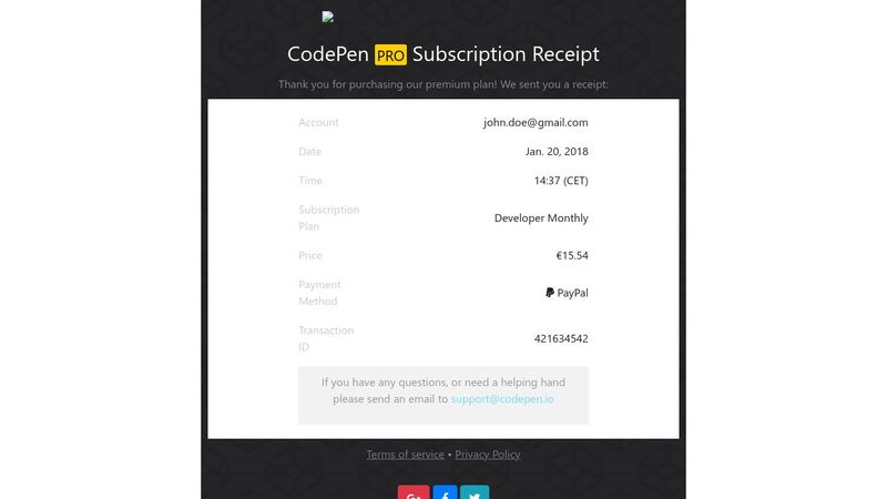 My Own Codepen PRO Subscription E-mail