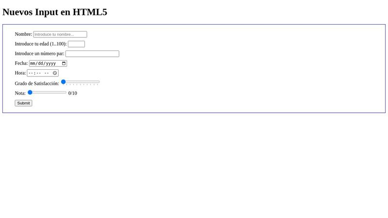 Nuevos Input HTML5