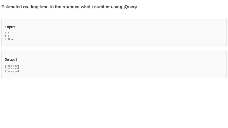 Estimated reading time to the rounded whole number using jQuery