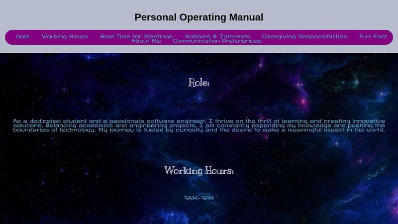 Personal Operating Manual in HTML & CSS
