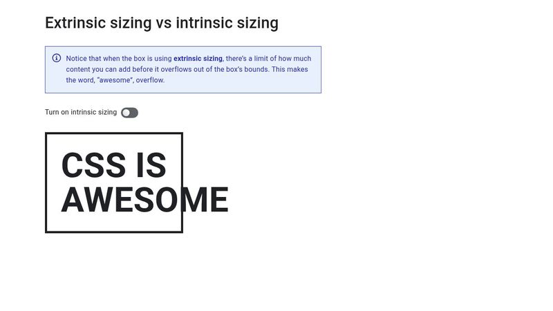 CodePen Home Learn CSS - Extrinsic sizing vs intrinsic sizing