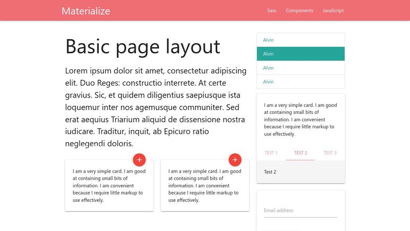 Basic page layout with Materialize