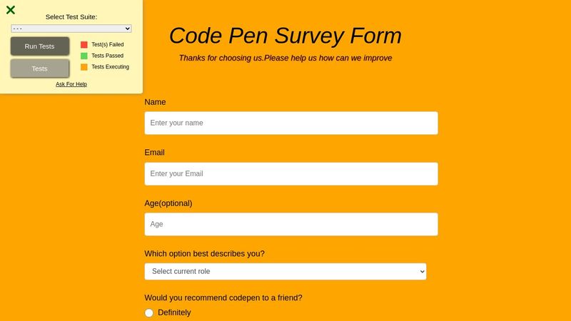Code Pen Survey Form