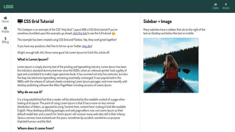 "Holy Grail" CSS Layout (w/CSS Grid + Flexbox)
